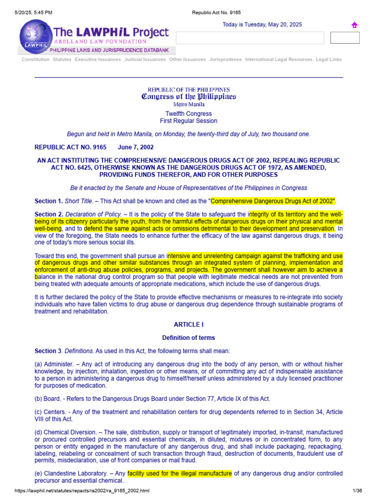 Republic Act No. 9165 | PDF | Asset Forfeiture | Narcotic