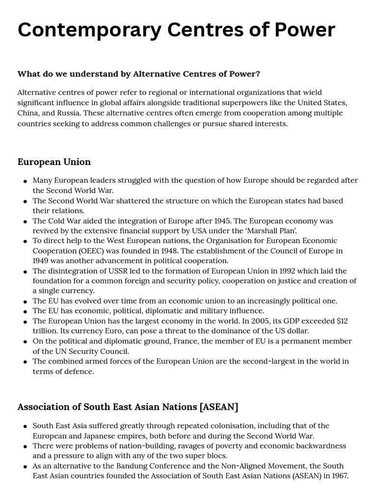 Contemporary Centres of Power Explained | PDF | South Korea | World ...
