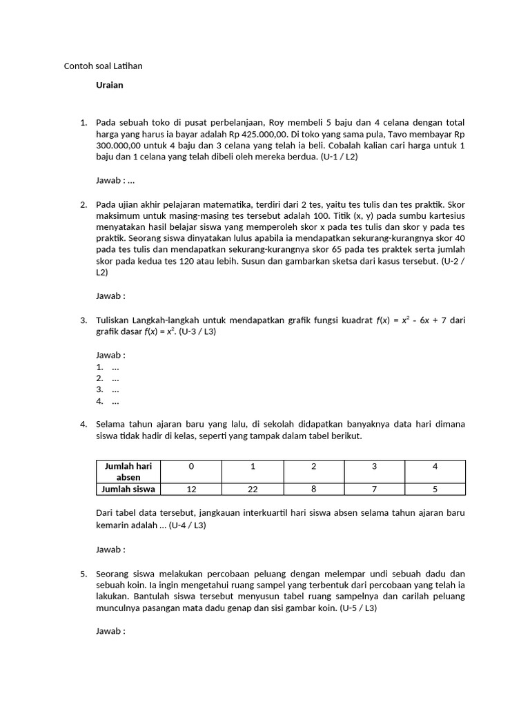 Contoh Soal Latihan MTK | PDF