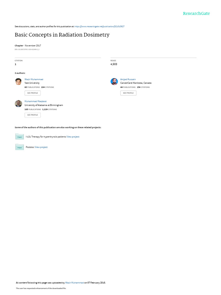 Basic Concepts in Radiation Dosimetry: November 2017 | PDF | Absorbed Dose | Ionizing Radiation