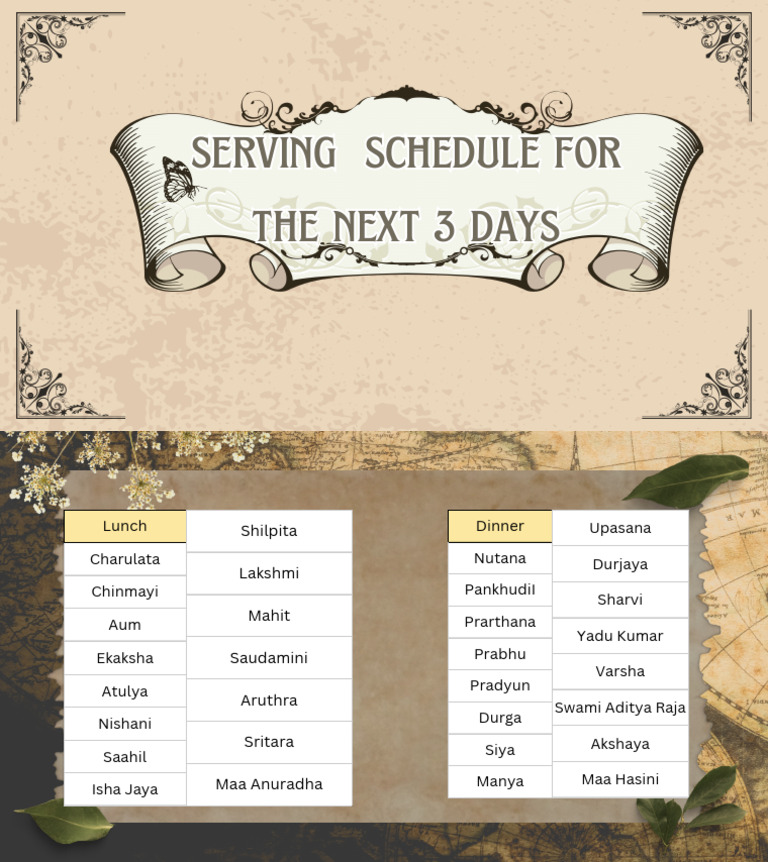 Serving Schedule For The Next 3 Days | PDF