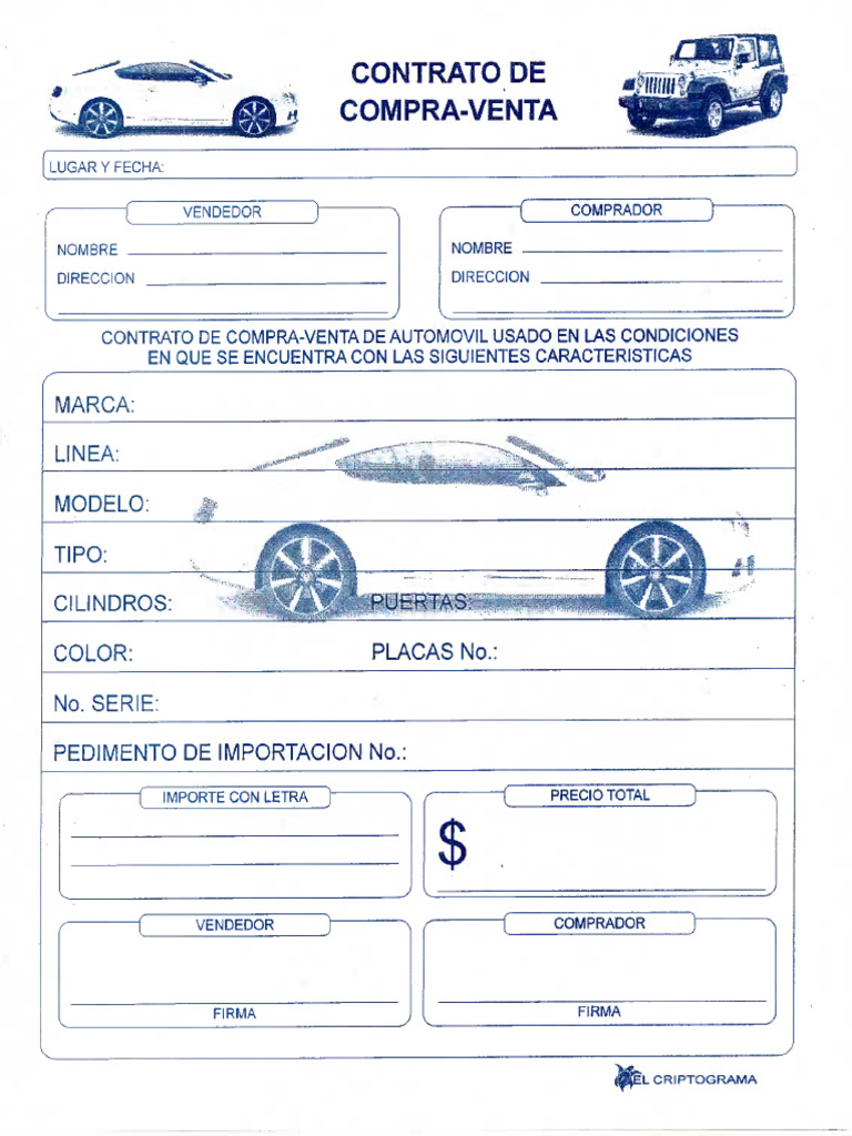Contrato de Compra Venta de Carros | PDF