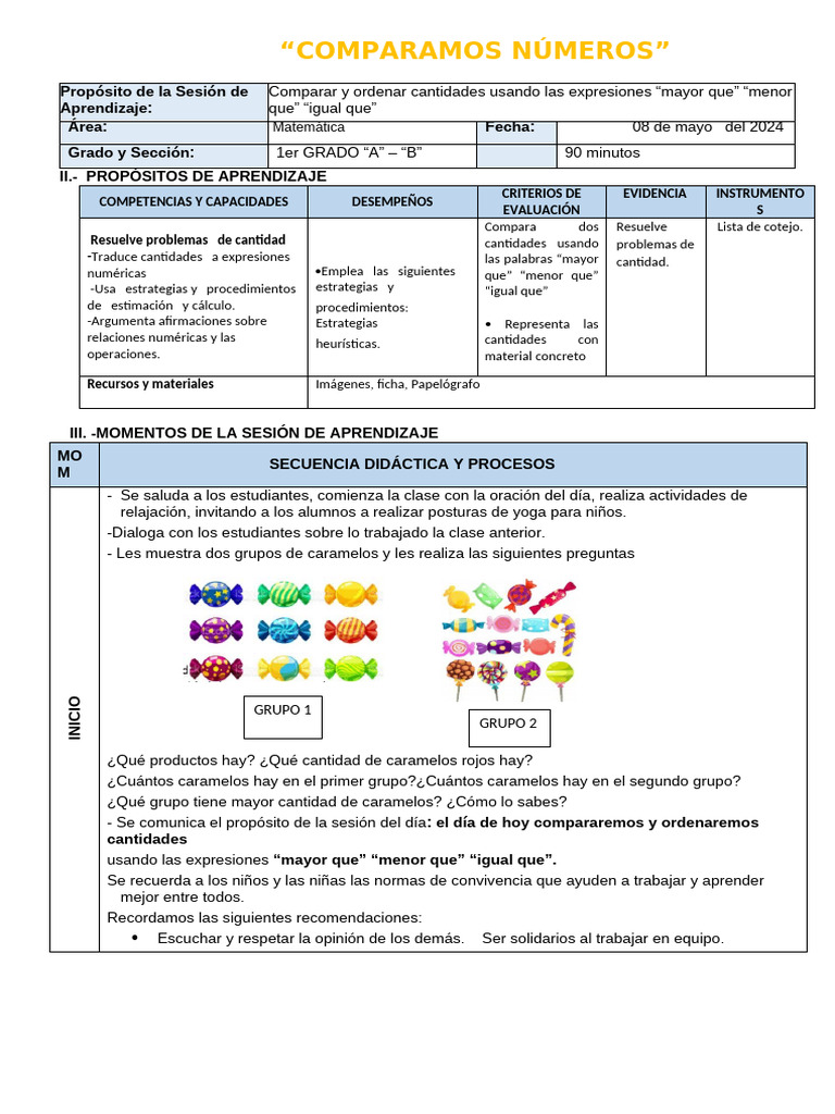 Sesión de Matemática COMPARAMOS NÚMEROS 08 - 05 | PDF | Aprendizaje | Modificación de comportamiento