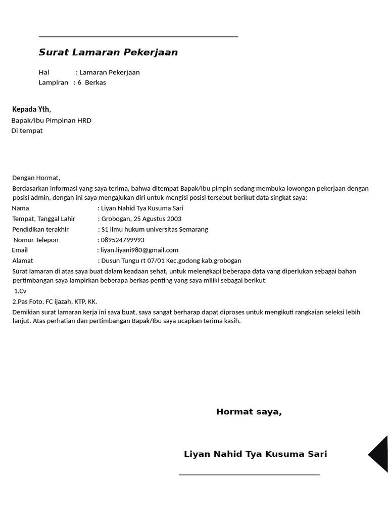 Surat Lamaran Admin - STM | PDF