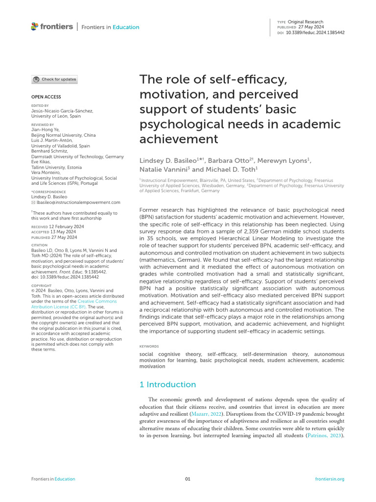 The Role of Self-Efficacy Motivation and Perceived | PDF | Self Efficacy | Motivational