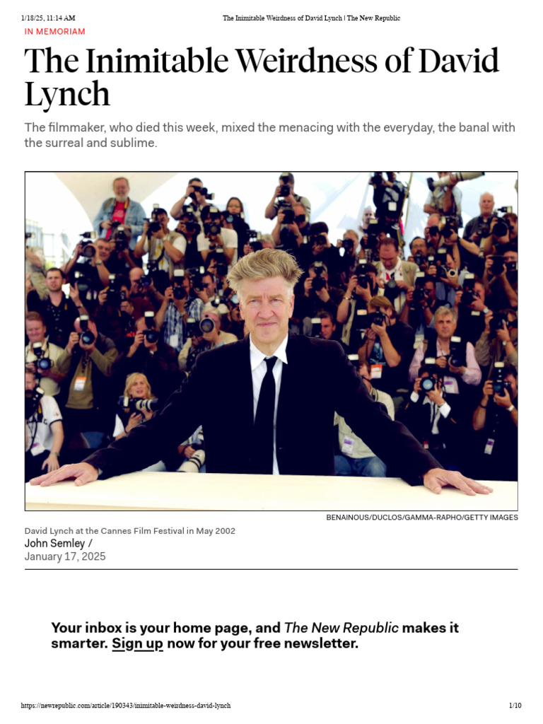 The Inimitable Weirdness of David Lynch - The New Republic | PDF