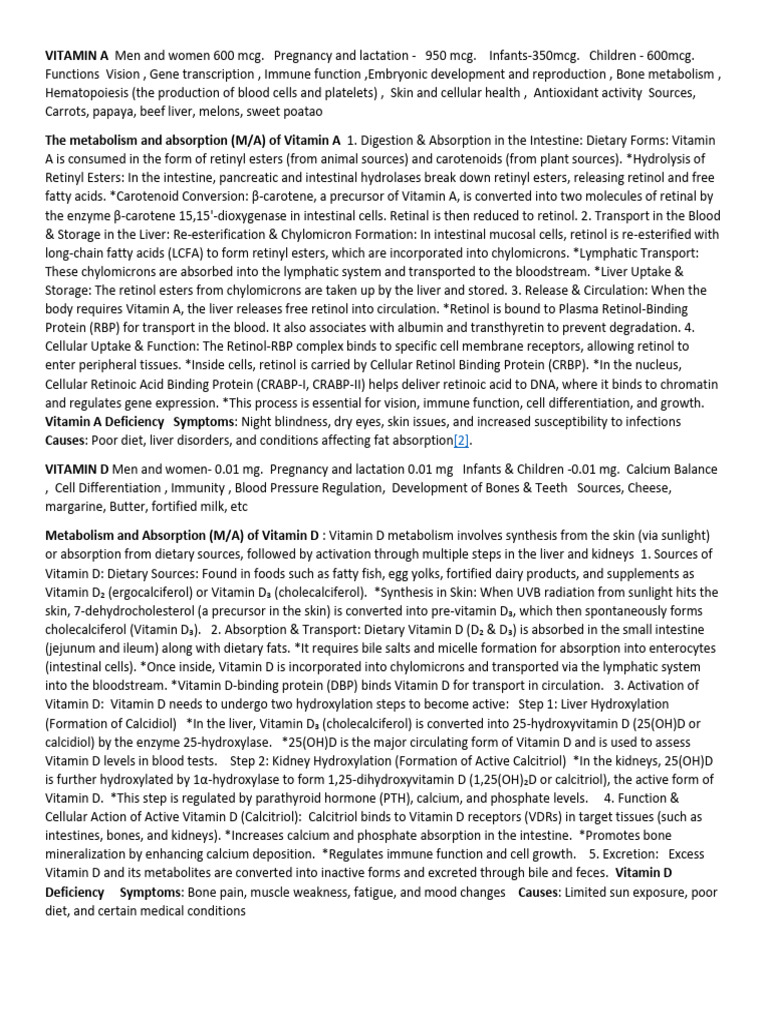 VITAMIN Mechanism of Action and Metabolism | PDF | Vitamin A | Vitamin D