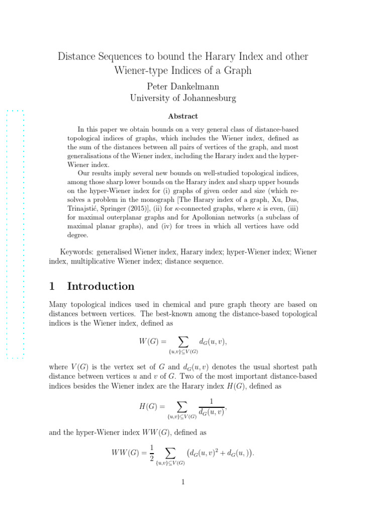 Distance Sequences To Bound The Harary Index and o | PDF | Theoretical Computer Science ...