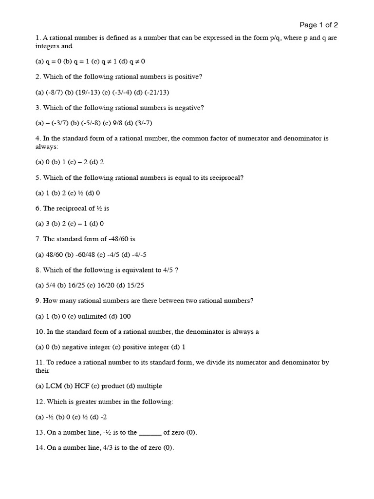 Class 7 Rational Numbers Simple Equations Test | PDF | Rational Number ...