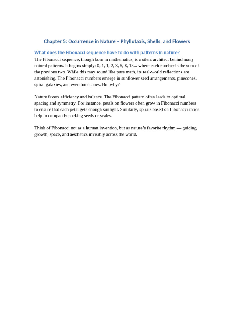 Fibonacci Occurrence in Nature Chapter 5 | PDF