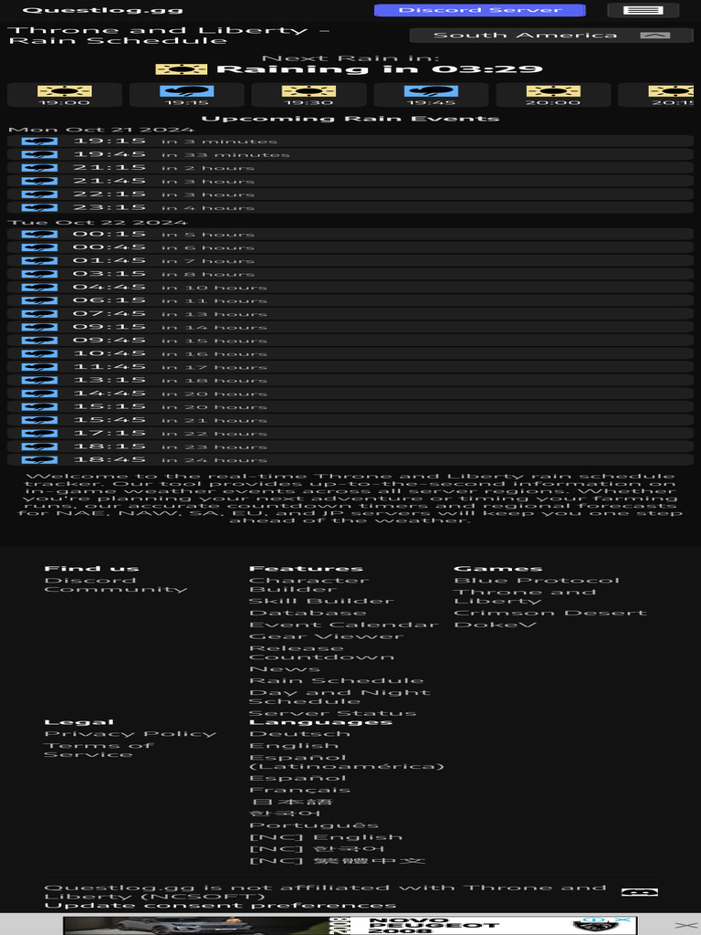 Throne and Liberty Rain Schedule Real-Time Weather Tracker Questlog ...