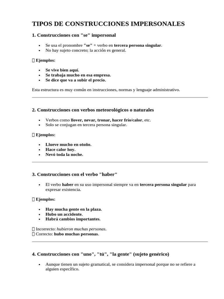 Construcciones Impersonales | PDF