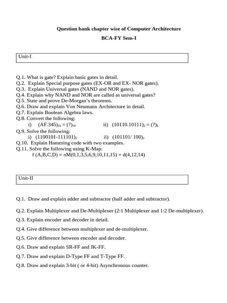 BCA-FY Question Bank Chapter Wise of Computer Architecture | PDF