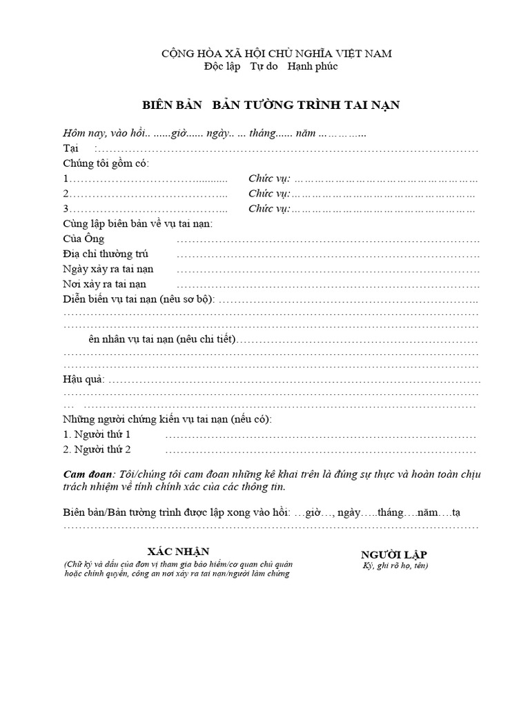 Bien Ban Tuong Trinh Tai Nan | PDF