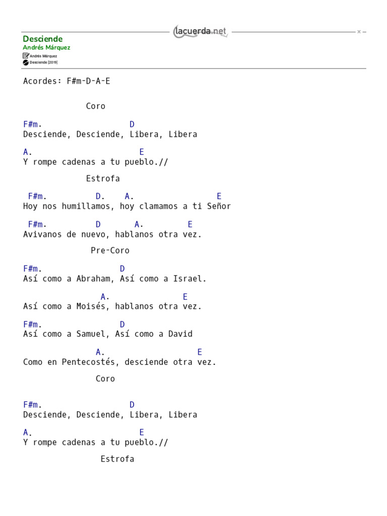 Letra y acordes de "Desciende" | PDF