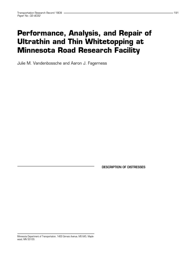 Ultrathin Whitetopping Repair Techniques | PDF | Fracture | Road Surface