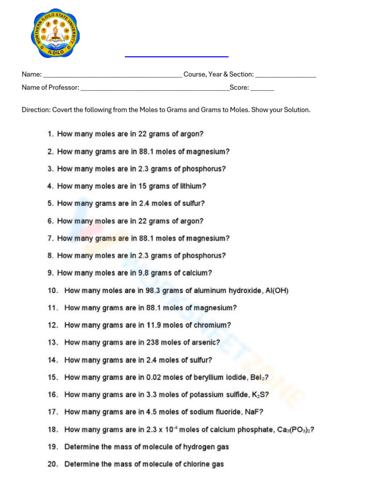 Mole Concept Assessment April 15 2025 | PDF