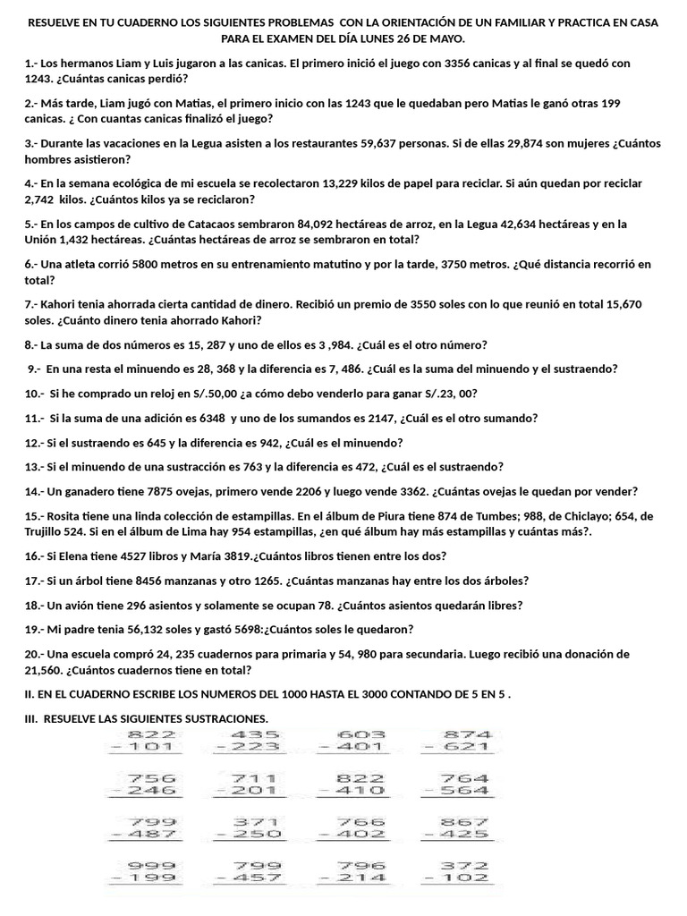 Problemas de Suma y Resta para Niños | PDF | Sustracción | Aritmética