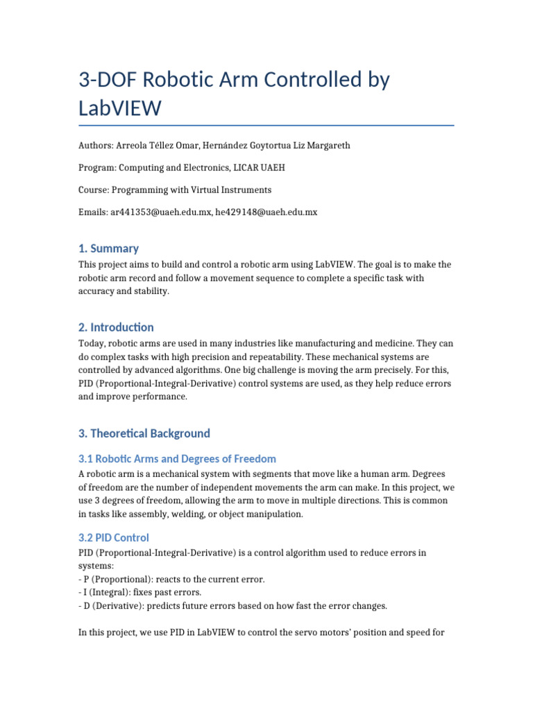 3DOF Robotic Arm English | PDF | Robotics | Computer Engineering