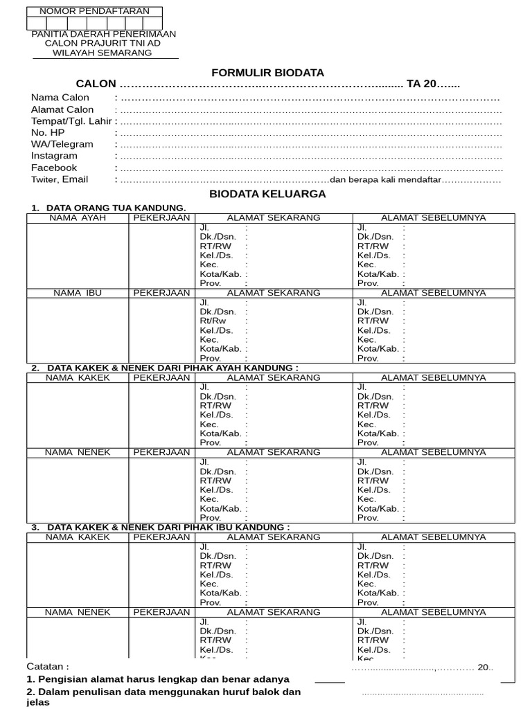Format Blanko Formulir Biodata | PDF
