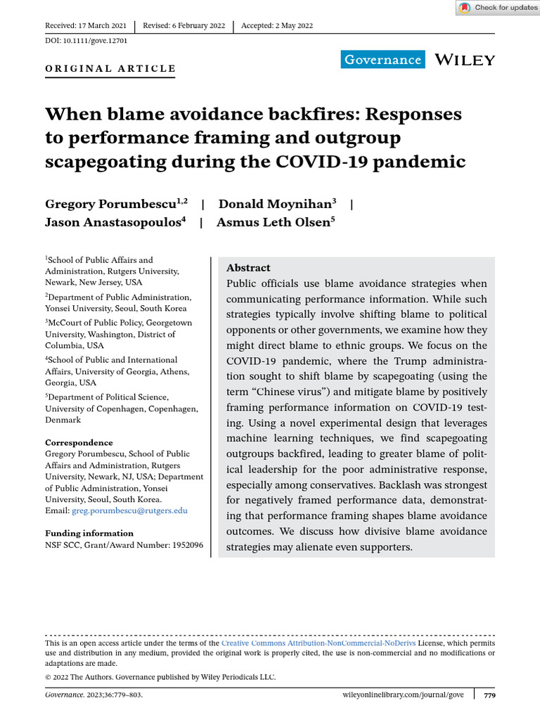 13 When Blame Avoidance Backfires Responses To Performance Framing and Outgroup Scapegoating ...