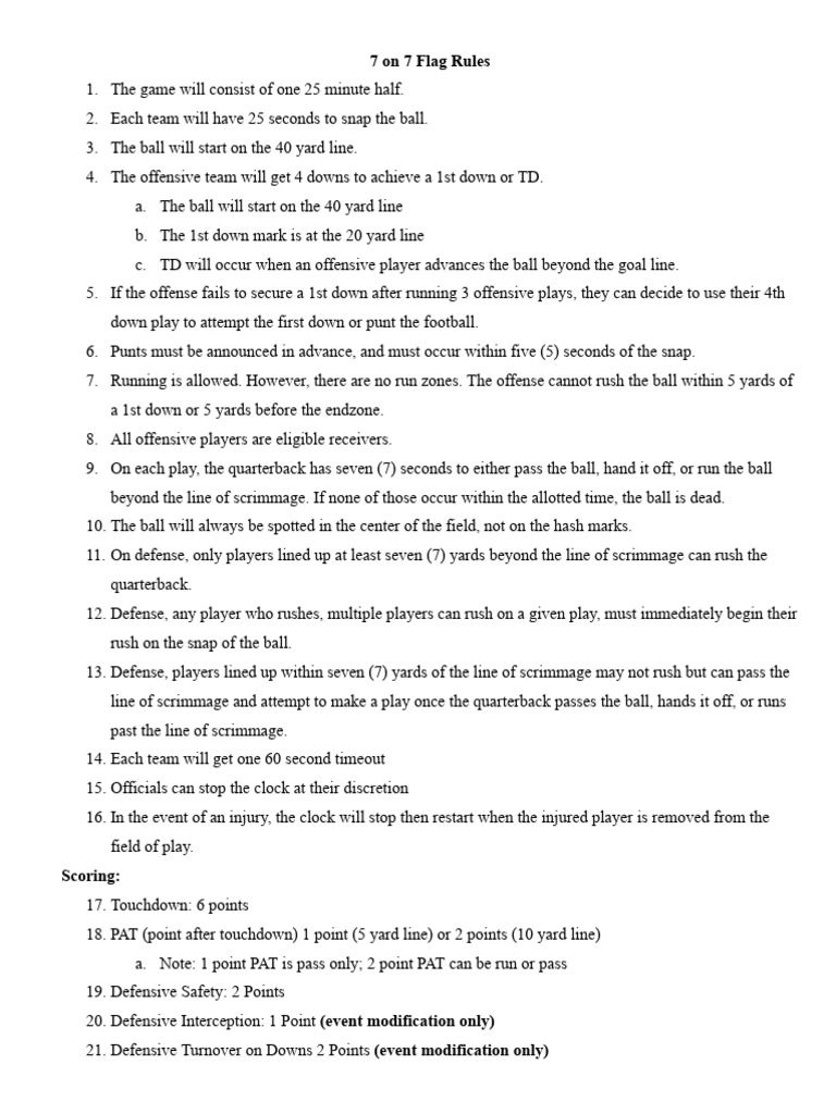 7 on 7 Flag Football Rules | PDF