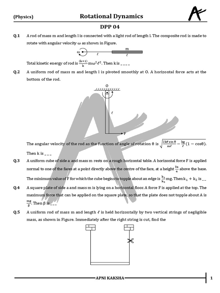 DPP - 04 _ Rotational Motion | PDF | Rotation Around A Fixed Axis | Force