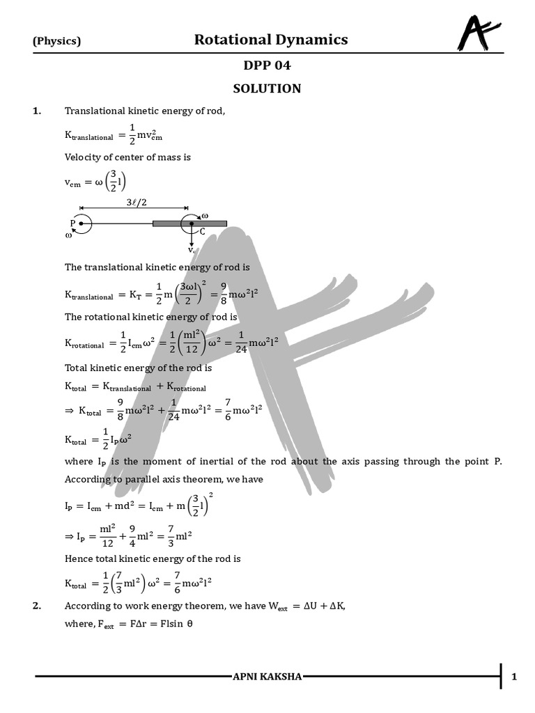 DPP - 04 (Solution) _ Rotational Motion | PDF | Rotation Around A Fixed Axis | Kinetic Energy