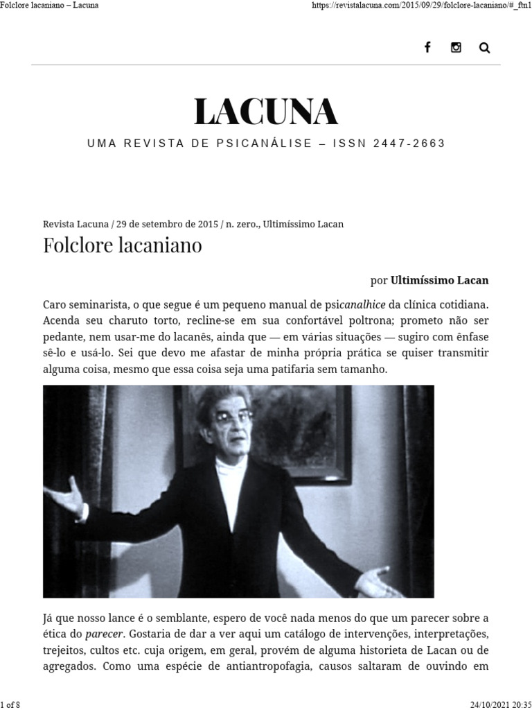 Ultimissímo Lacan - Folclore Lacaniano – Lacuna | PDF | Jacques Lacan | Sigmund Freud