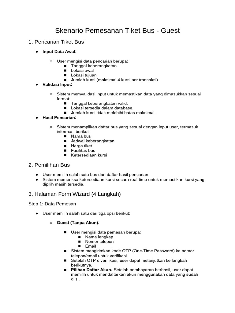Skenario Pemesanan Tiket Bus - Guest | PDF