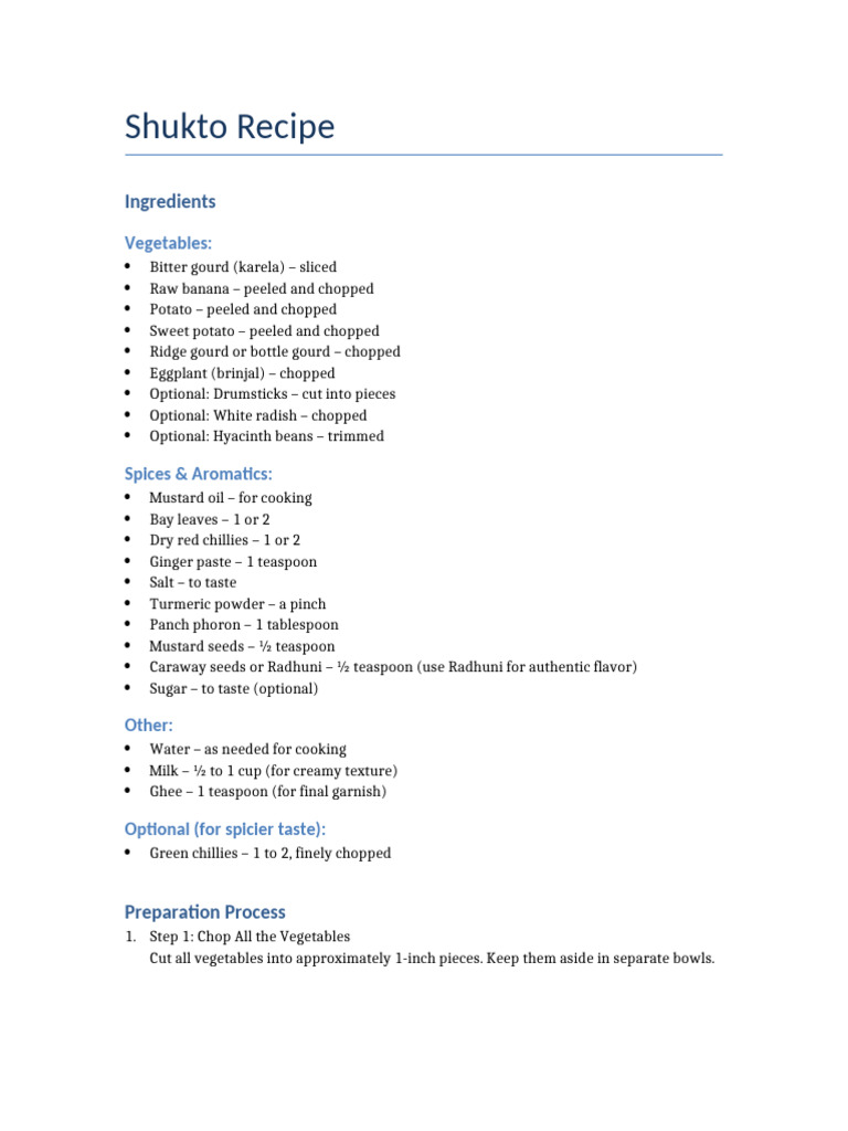 Authentic Shukto Recipe Guide | PDF
