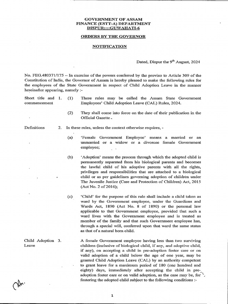 Child Adoption Leave Notification | PDF