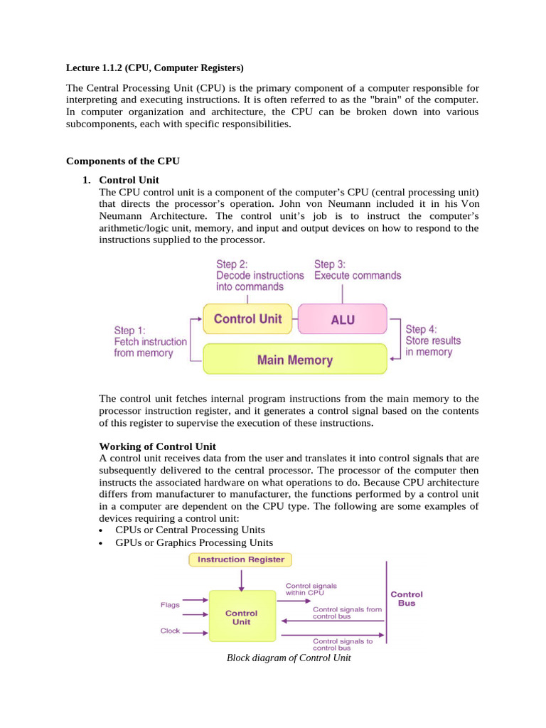 Lecture 1.1.2 (ALU, Registers) | PDF | Central Processing Unit | Computing