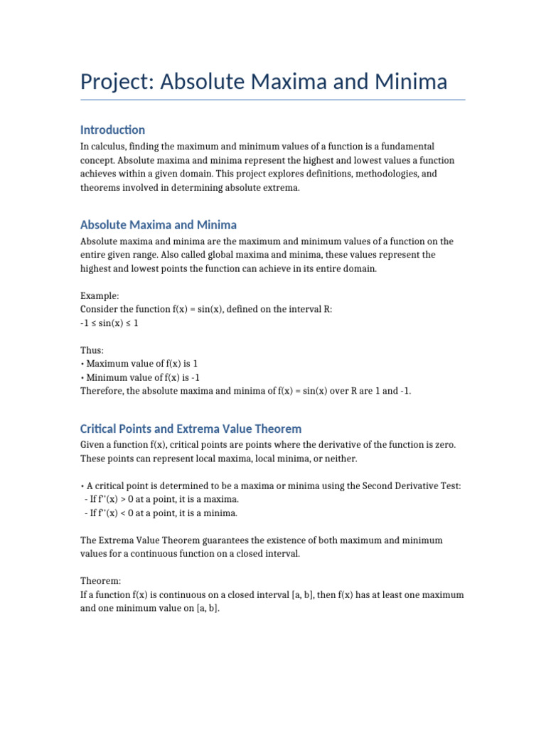Absolute Maxima and Minima Explained | PDF | Functions And Mappings ...