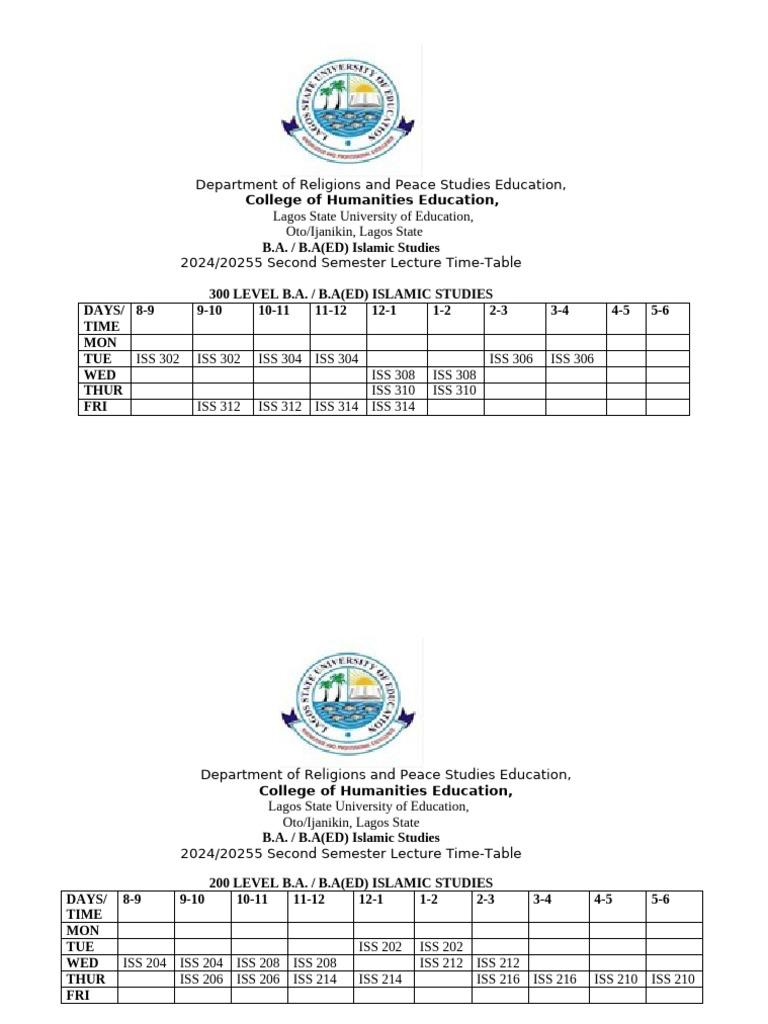 2025 Second Semester Lecture Time Table | PDF