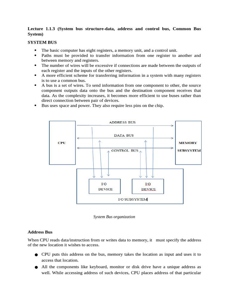 Lecture 1.1.3 (System Bus Structure-Data, Address and Control Bus) | PDF | Input/Output ...