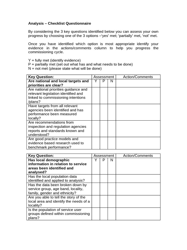 Analysis - Checklist Questionnaire (1) Assess Your Progress | PDF