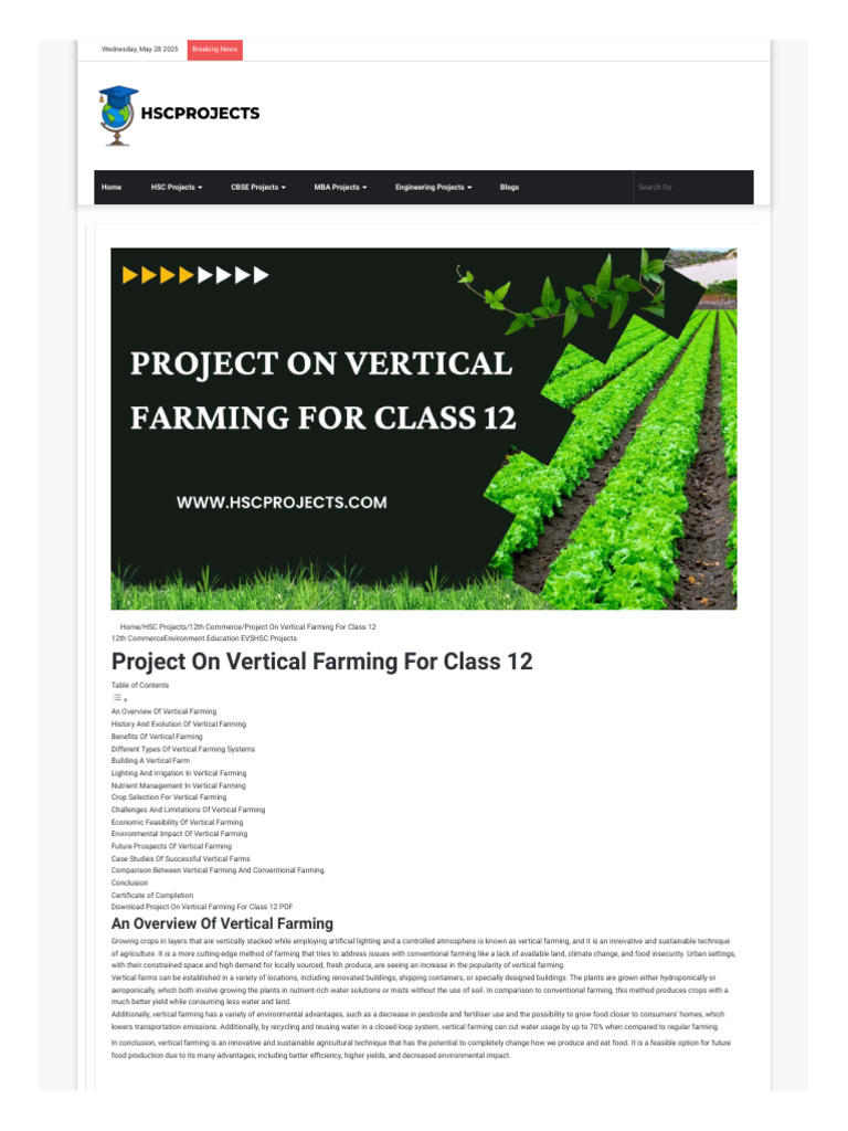 Vertical Farming Project for Class 12 | PDF | Agriculture | Plant Nutrition