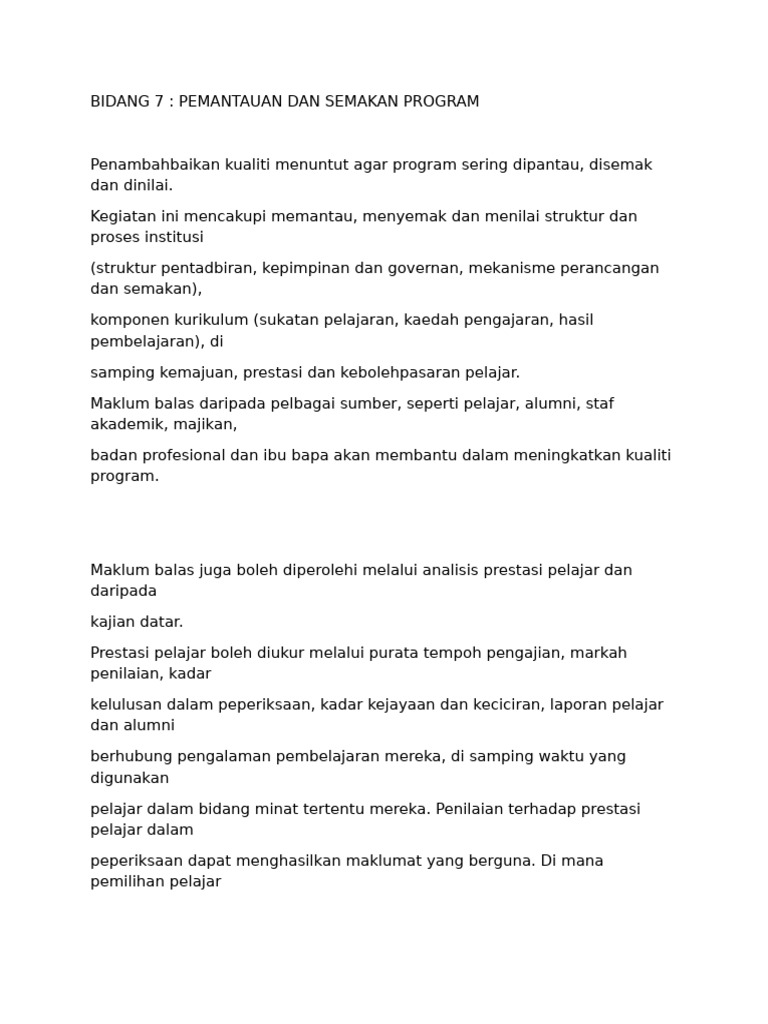 Bidang 7 - Pemantauan Dan Semakan Program-Standard Asas | PDF