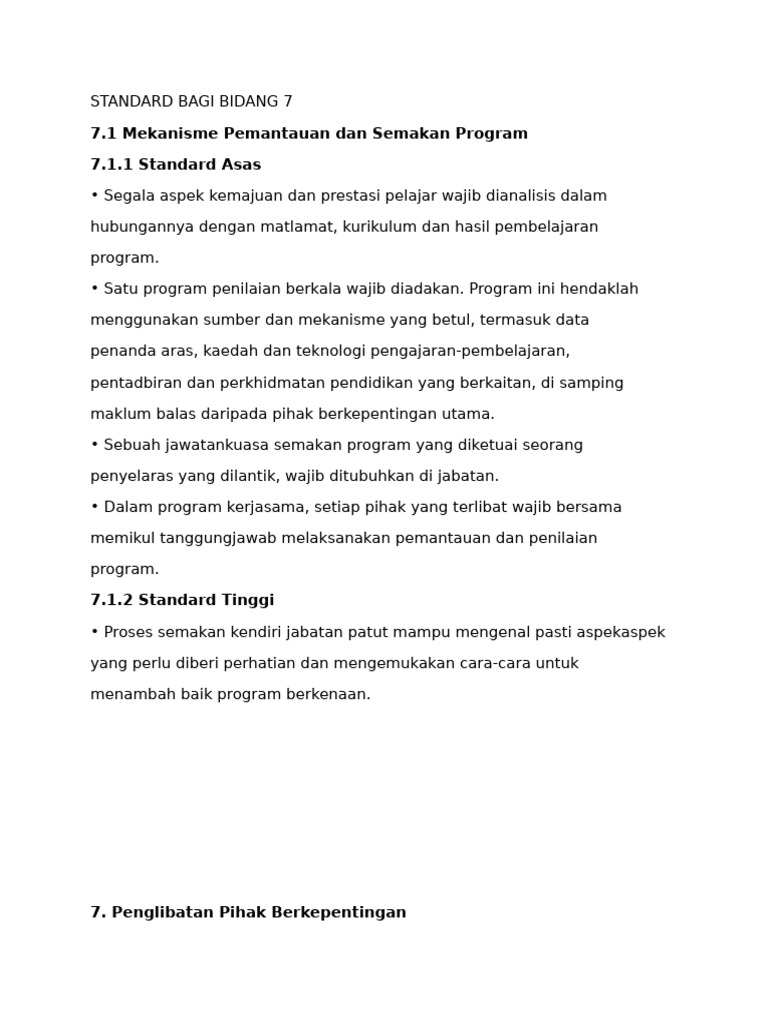 7.1 Mekanisme Pemantauan Dan Semakan Program-Standard Asas | PDF