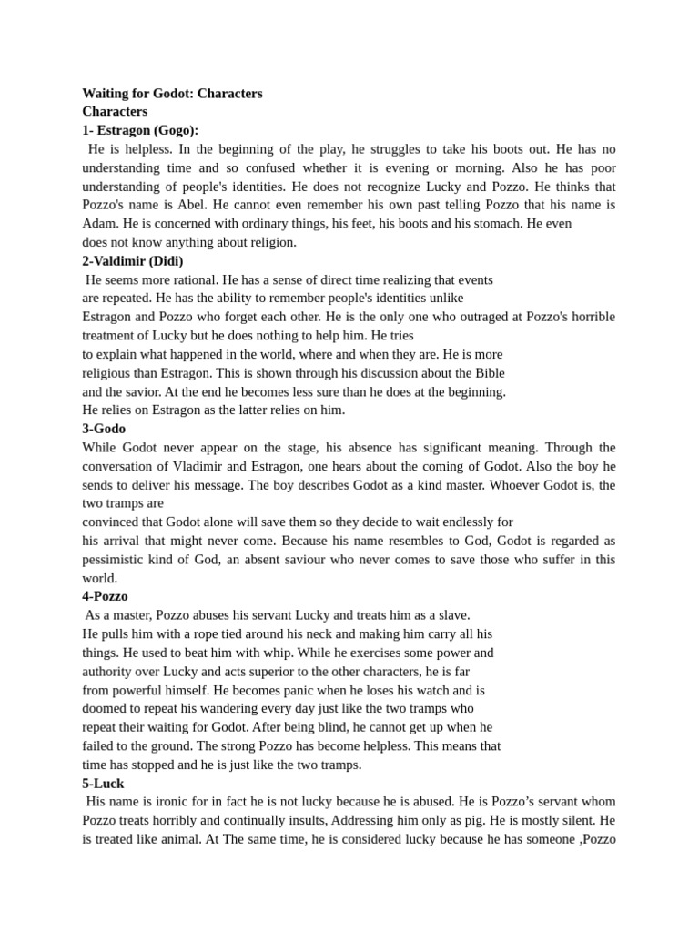 Themes and Characters in Waiting for Godot | PDF