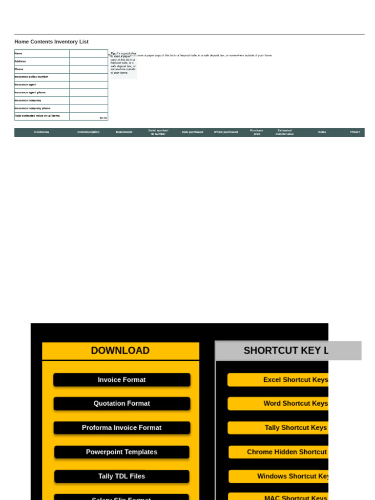 Home Contents Inventory List | PDF | Software | Computing