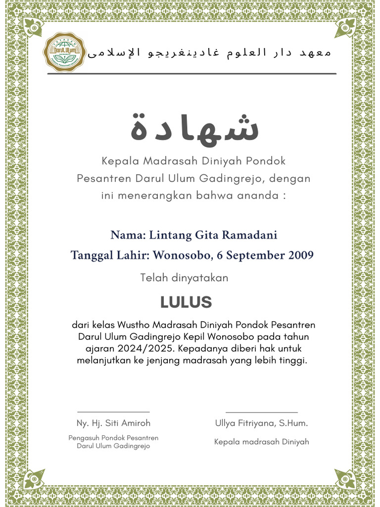 Lulus Madrasah Diniyah 2024/2025 | PDF