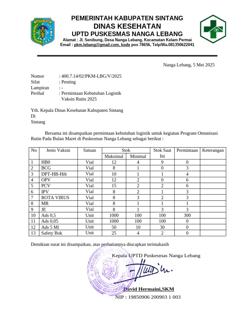Surat Permintaan Vaksin | PDF