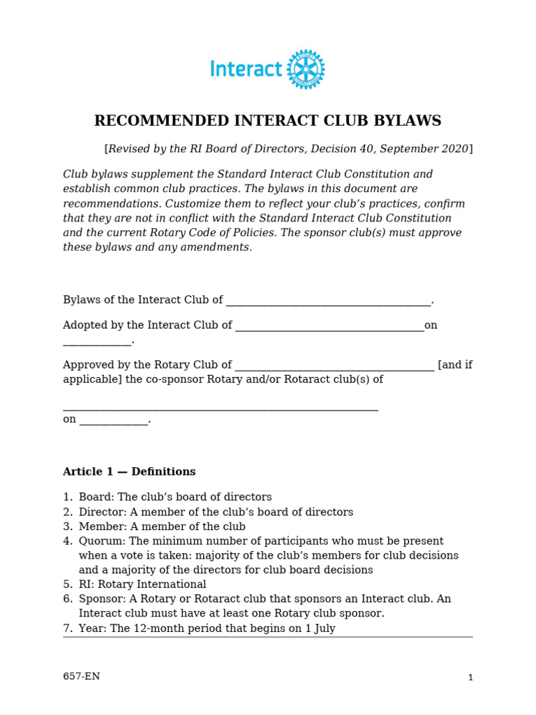 Interact Club Bylaws Overview | PDF | Board Of Directors | Quorum