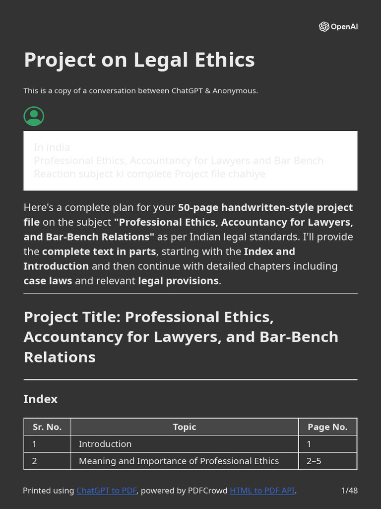 Project On Legal Ethics | PDF | Debits And Credits | Advocate