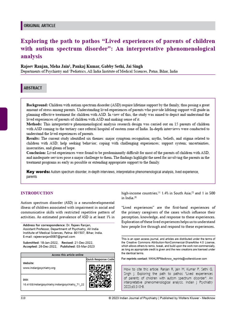 Exploring The Path To Pathos Lived Experiences Of.3 | PDF | Autism ...