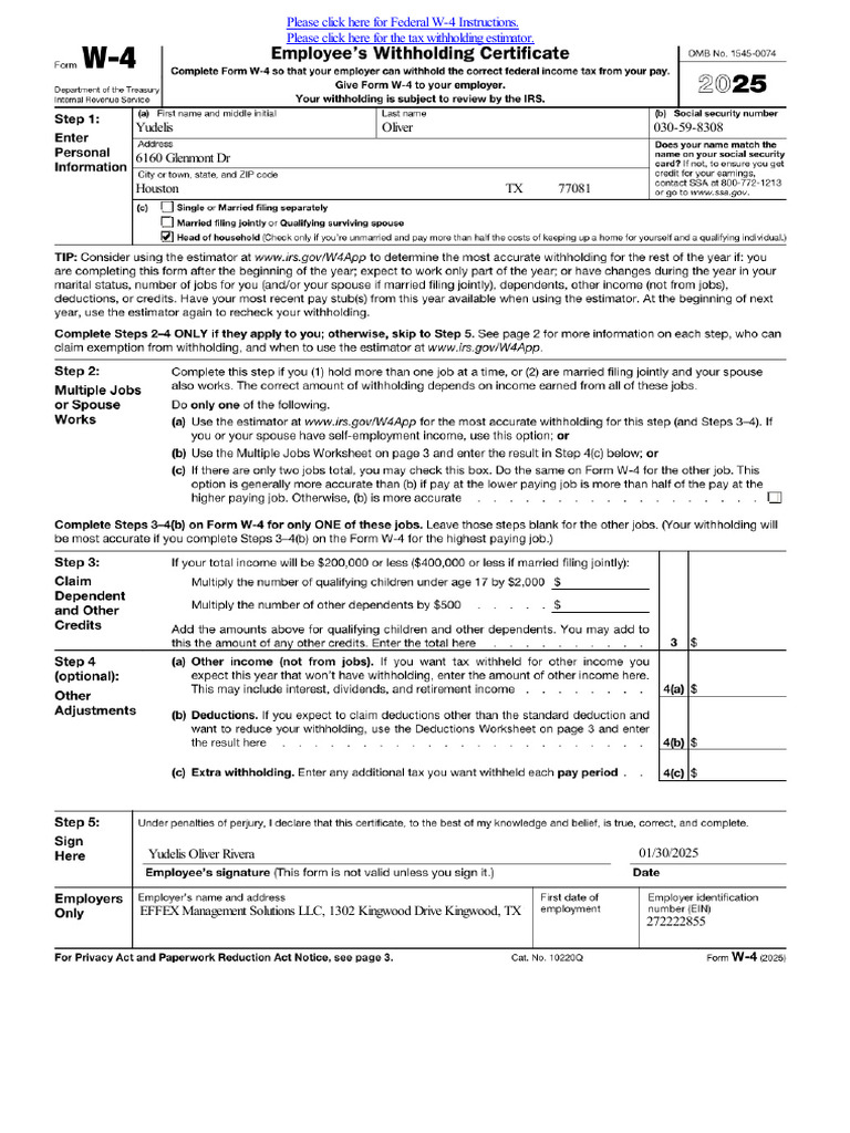 Federal W-4 2025 - 6711484 | PDF