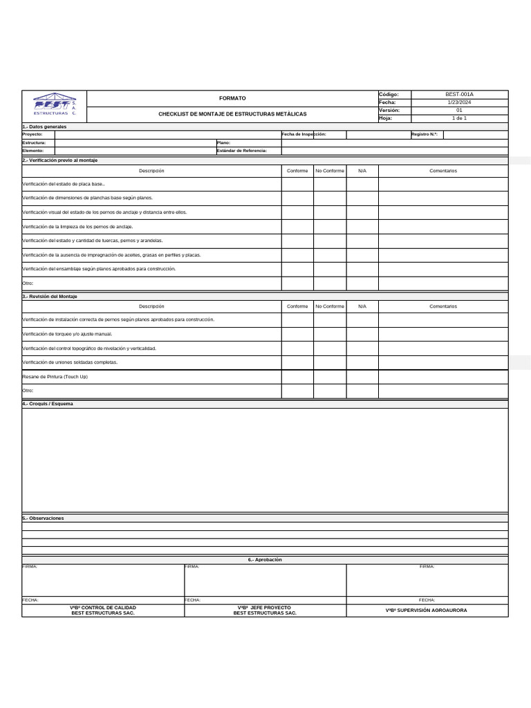 BEST-001A Checklist Montaje | PDF