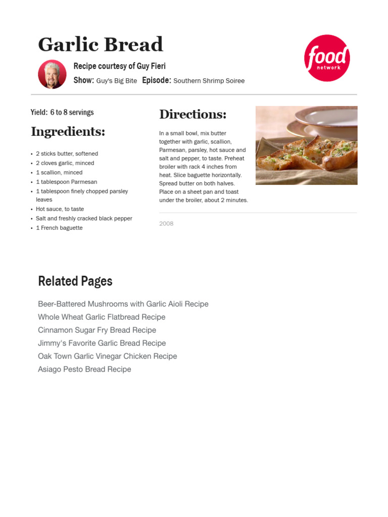 Garlic Bread Recipe - Guy Fieri - Food Network | PDF